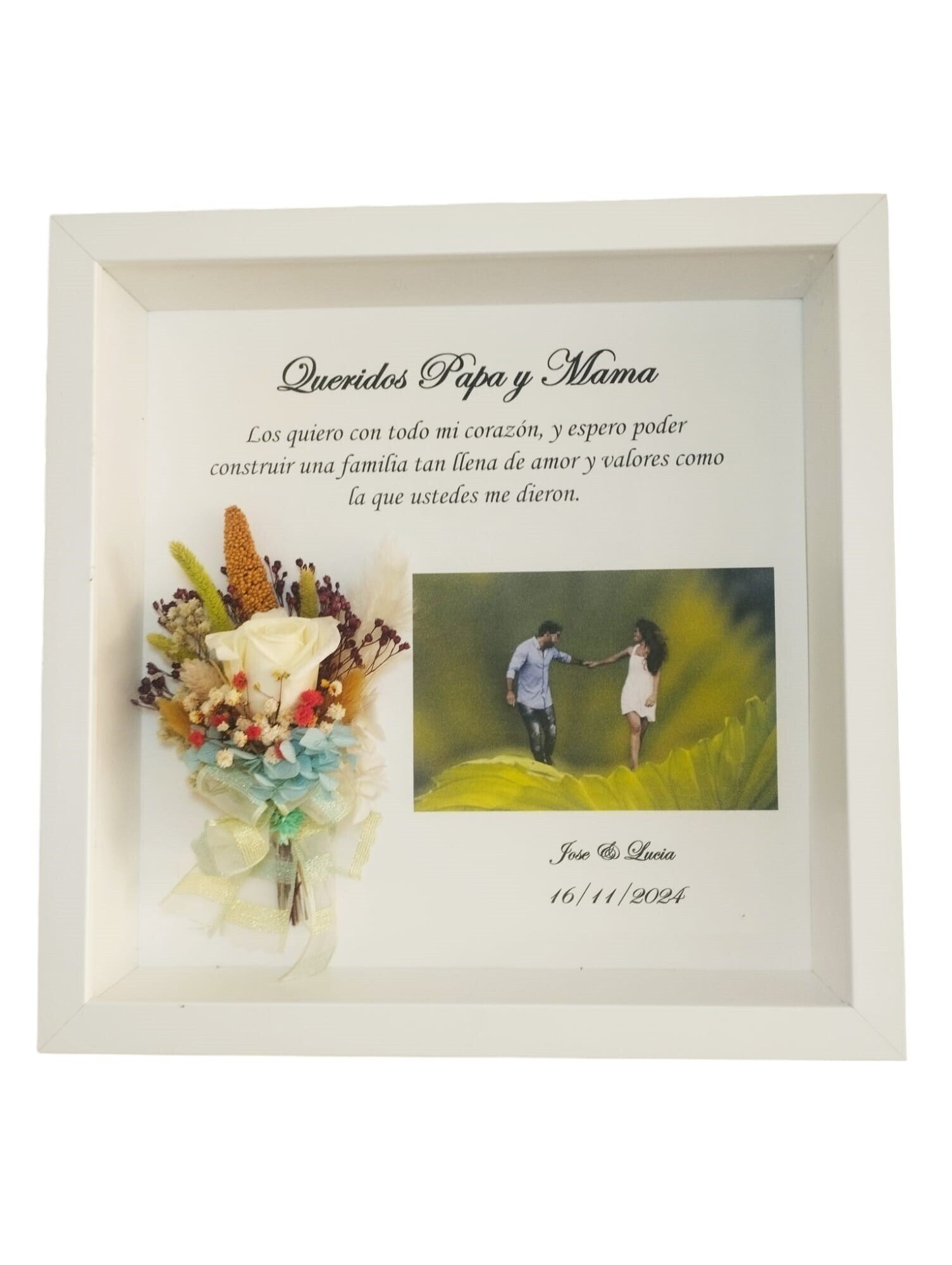 Regalo para padres en boda Marco personalizado, flor preservada y ...